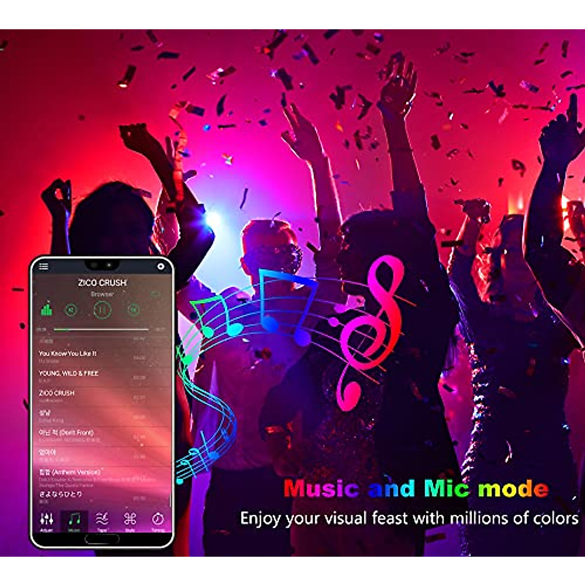 sylvwin Led Strip Lights 32.8ft,RGB Color Changing Led Lights Strip&TV Led Backlight,6.56ft Led Light Strip for 30-50 in TV