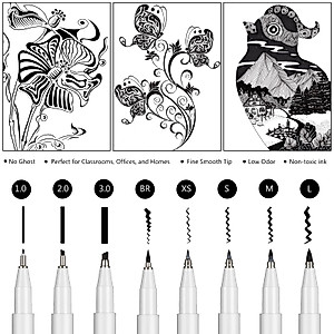 SFAIH Calligraphy Pens Markers Set - 8 Size Black Calligraphy Pens for Writing With Chisel Tip And Brush Tip, Calligraphy Pen Set for Beginners Adults