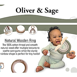 Oliver and Sage Macrame Rainbow Teether | Teething Toy | Cotton with Natural Wood Handle