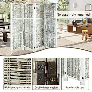 Babion 4 Panel Room Divider, Grass Willow Hand-Woven Screen, Room Dividers and Folding Privacy Screens, Modern Wall Dividers Room Bedroom Decoration, Dividers for Home Office -Grey