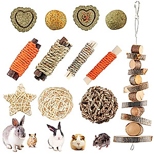 VCZONE Rabbit Chew Toys, Pet Bunny Tooth Chew Toys Organic Natural Apple Wood Grass Cake Ideal for Bunny, Chinchilla, Guinea Pigs, Hamsters Teeth Grinding (12 Pack)