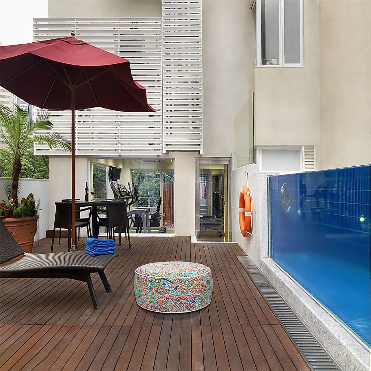 FUNHOME Inflatable Stool Ottoman Footrest with Handle, All Weather Footrest Seat with Foot Pump D20 xH9, Water Repellent Footstool Pouf for Home Patio Garden and Camping Use-Melora Paisley