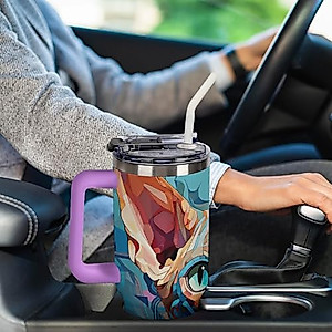 Sphynxs Cat Print 40 Oz Car Cup Stainless Steel Travel Mug Leak-Proof Insulated Tumbler with Handle Violet-style
