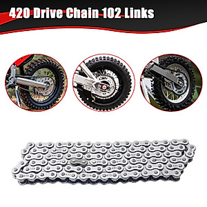 KAMIER 420 Drive Chain 102 Link with Chain Breaker for CRF50 XR50 KLX110 PW80 TTR90 RM60 50cc 70cc 90cc 110cc 125cc TaoTao Coolster Kayo SSR Chinese Pit Dirt Bike 4 Wheeler ATV Go Kart Mini Bike Parts