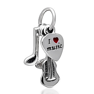 Musical Note,Guitar,I Love Music Red Enamel Heart Charm 925 Sterling Silver Bead for Pandora Charms Bracelet