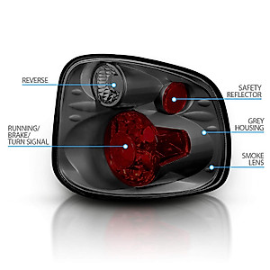 AmeriLite for 2001-2003 Ford F-150 Flareside Euro Gun Metal Replacement Tail Lights Brake Lamp Pair - Passenger and Driver Side