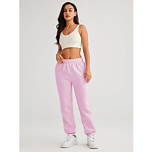 AUTOMET Women’s Casual Baggy Fleece Sweatpants Preppy Clothes High Waisted Joggers Pants Athletic Lounge Trousers Pink