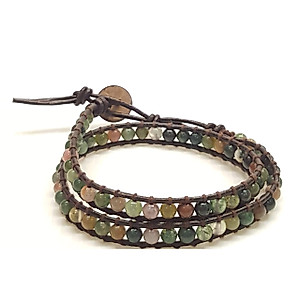 Infinityee888 Jasper 2 Wrap Bracelets and Choker woven Leather Necklace 2 in 1, Men Bracelet, Women Bracelet, Teengirls Bracelet Green