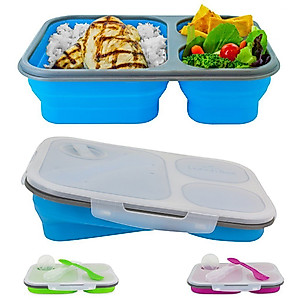 Smart Planet EC-34 Large 3-Compartment Eco Silicone Collapsible Meak Kit Lunch Box, Green