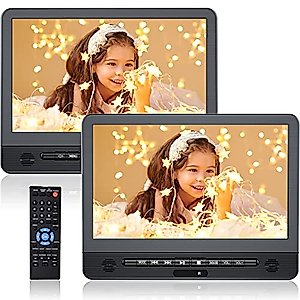 12" Portable DVD Player for Car, DESOBRY Car DVD Player Dual Screen with 5-Hour Rechargeable Battery, HD Transmission, Headrest DVD Player Support USB/SD,Last Memory(1 Player+1 Monitor)