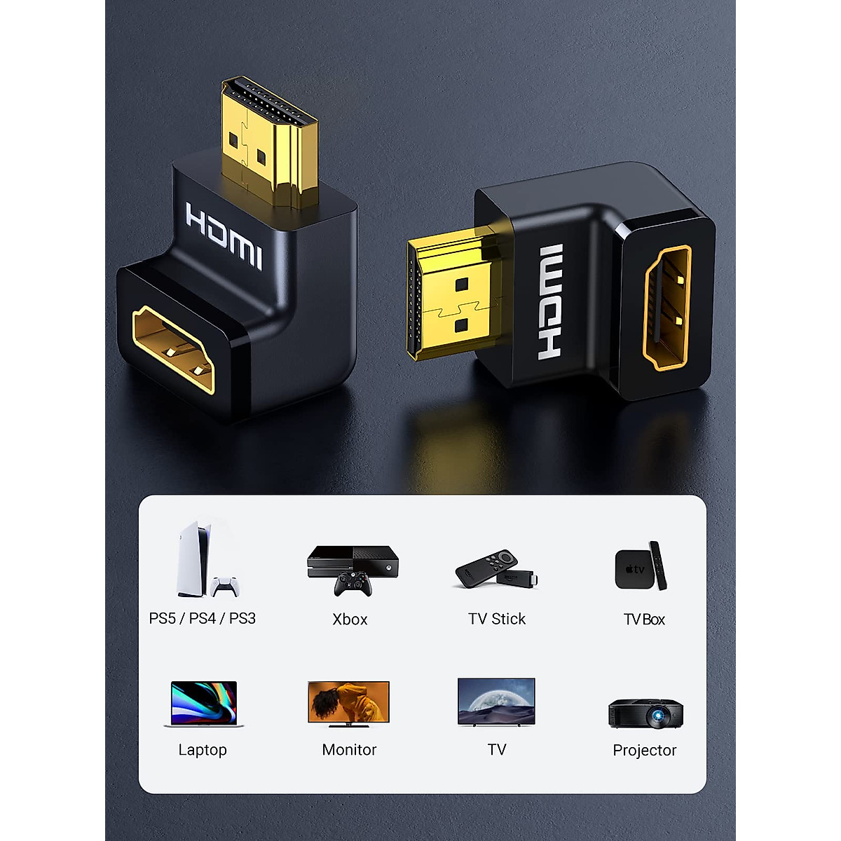 UGREEN 2 Pack HDMI Adapter Right Angle 90 Degree Gold Plated HDMI Male to Female Connector Supports 3D 4K HDMI Extender for TV Stick Roku Stick Chromecast Xbox PS4 PS3 Nintendo Switch