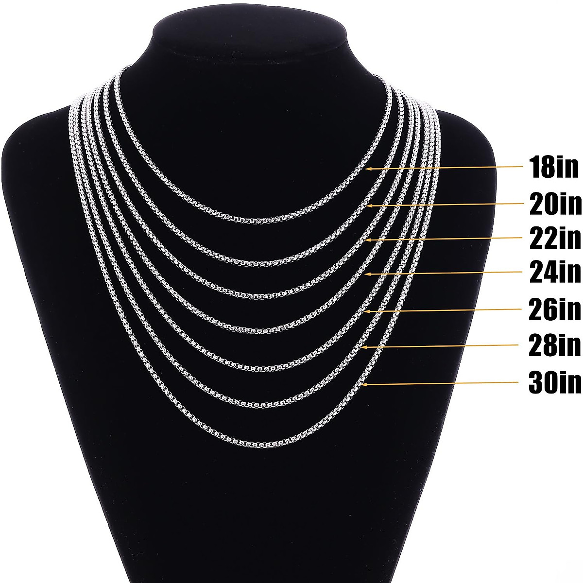 Fiusem Silver Tone Chain for Men, 2.5mm Mens Chain Necklaces, Stainless Steel Box Chain Necklace for Men and Women, Mens Necklace 20 Inch