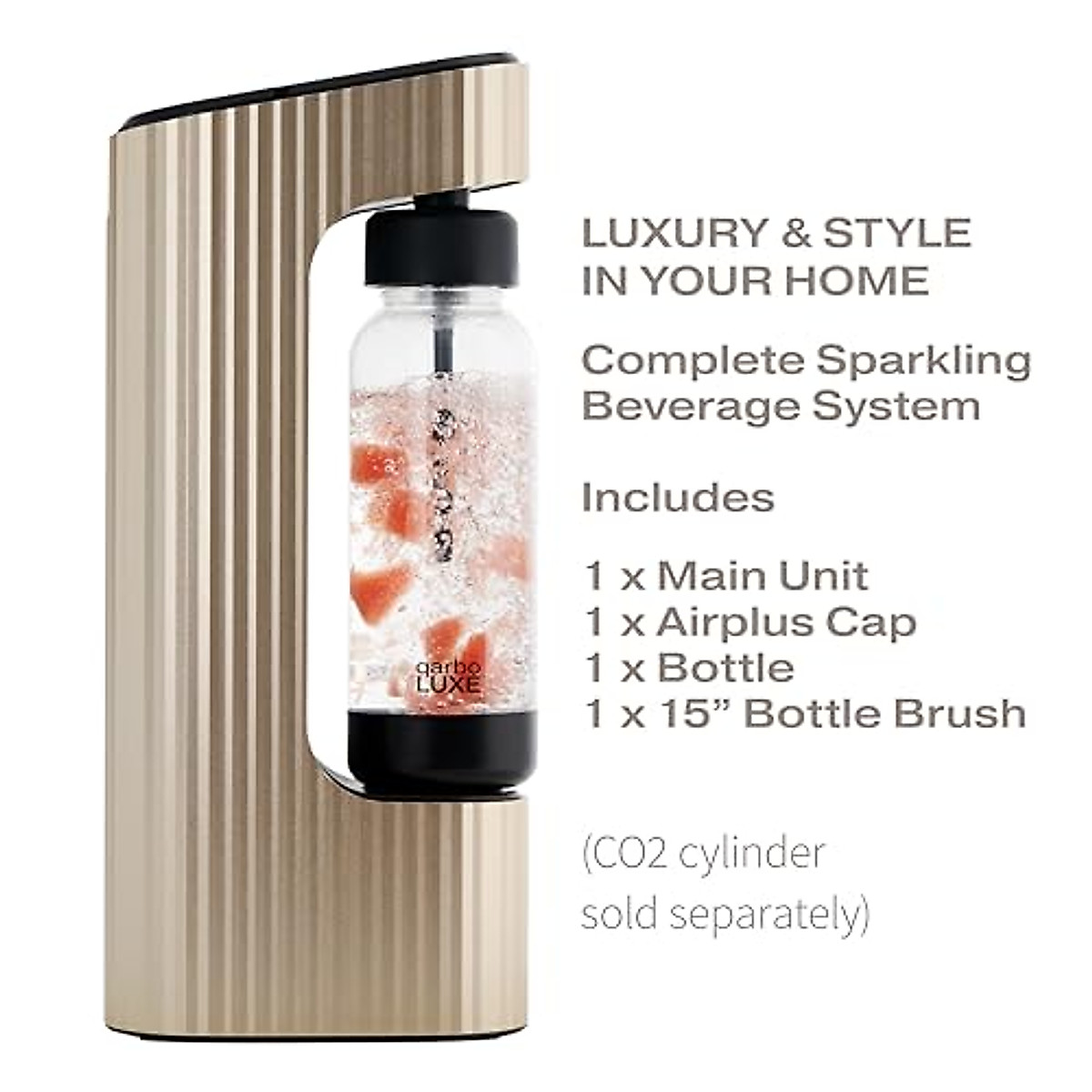 Twenty39 qarbo LUXE Premium Metal Sparkling Water Maker Machine - Soda Beverage Carbonator for Home, Seltzer & Carbonated Beverage Dispenser, Water Carbonation Fizz Maker (Tuscan Gold)