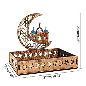 Likense Ramadan Serving Tray, Wooden Eid Ramadan Mubarak Serving Tray Eid Moon Star Shape Pastry Tray Wood Dessert Plate Table Decoration for DIY Home Dessert Cupcake Rustic Biscuit Snack