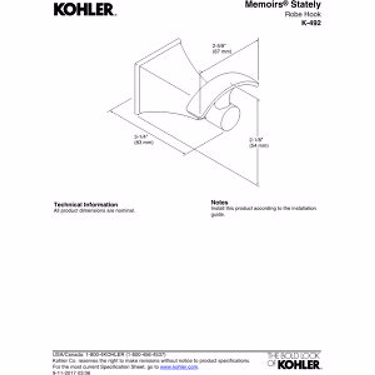 Kohler 391285 Robe Hook, Vibrant Brushed Nickel