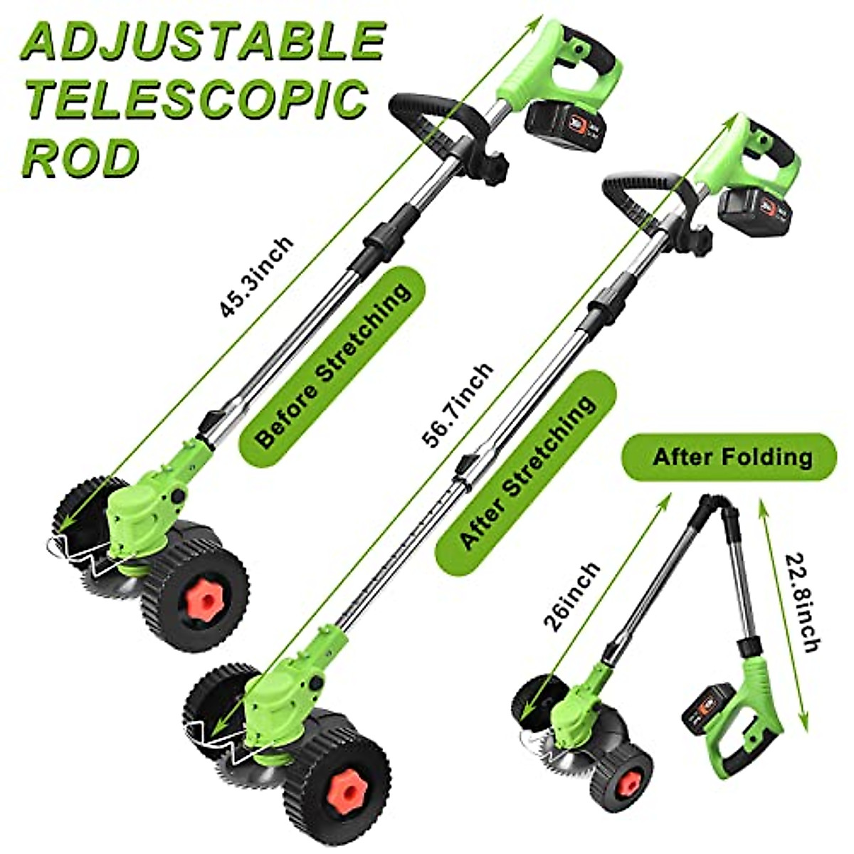 Cordless String Trimmer Weed Wacker 24V Brush Cutter Battery Powered 4.0Ah Foldable Weed Eater with Wheels for Lawn Garden Pruning & Trimming