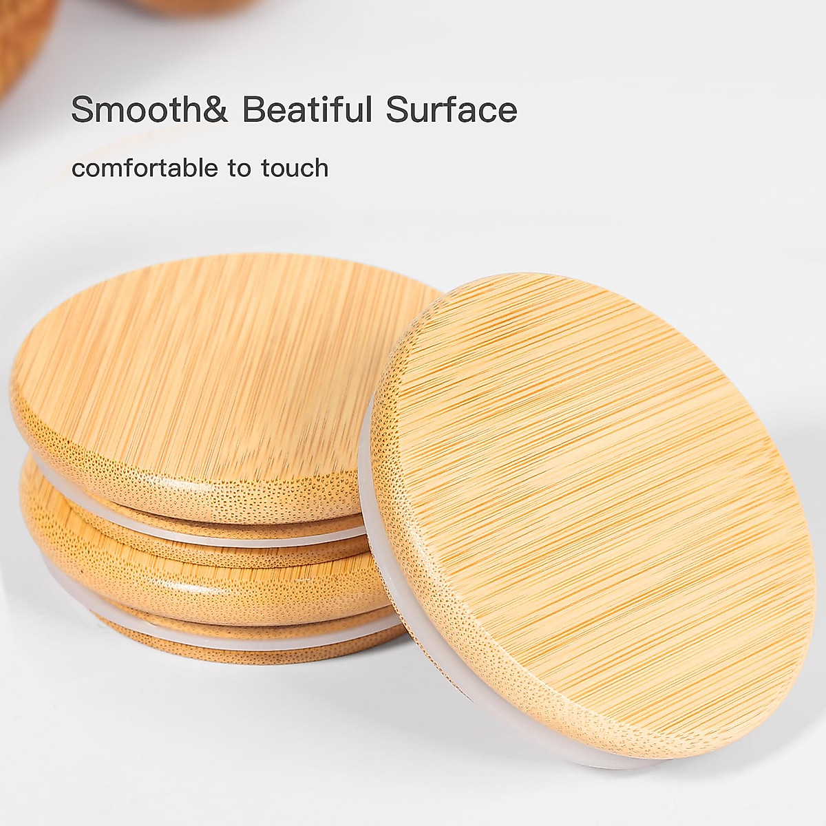 Bamboo Mason Jar Lids, Wooden Ball Jar Lids with Airtight Silicone Seal, Perfect for Dry food Storage. (6PCS-Wide)