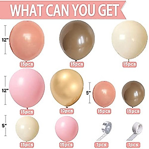 132PCS Dusty Rose Pink Brown Nude Mauve Ivory White Boho Balloons Balloon Garland Kit, Baby Shower Balloons Girls, Boho Teddy Bear Neutral Birthday Wedding Baby Shower Party Decorations for Girl