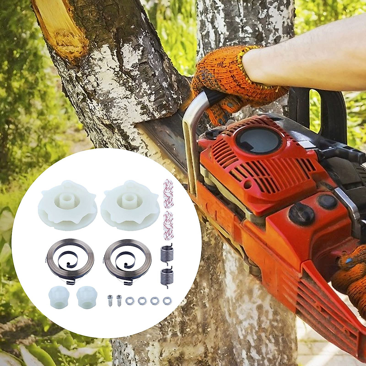 CDIYTOOL Chainsaw Recoil Starter Pulley Spring Kit for Po-Ulan PP4218 PP4620AV PPB4018 SM4218AV Chain Saw 530071966 with Recoil Spring W/Hub, Starter Rope, Bolt w/Washer Replacement Parts