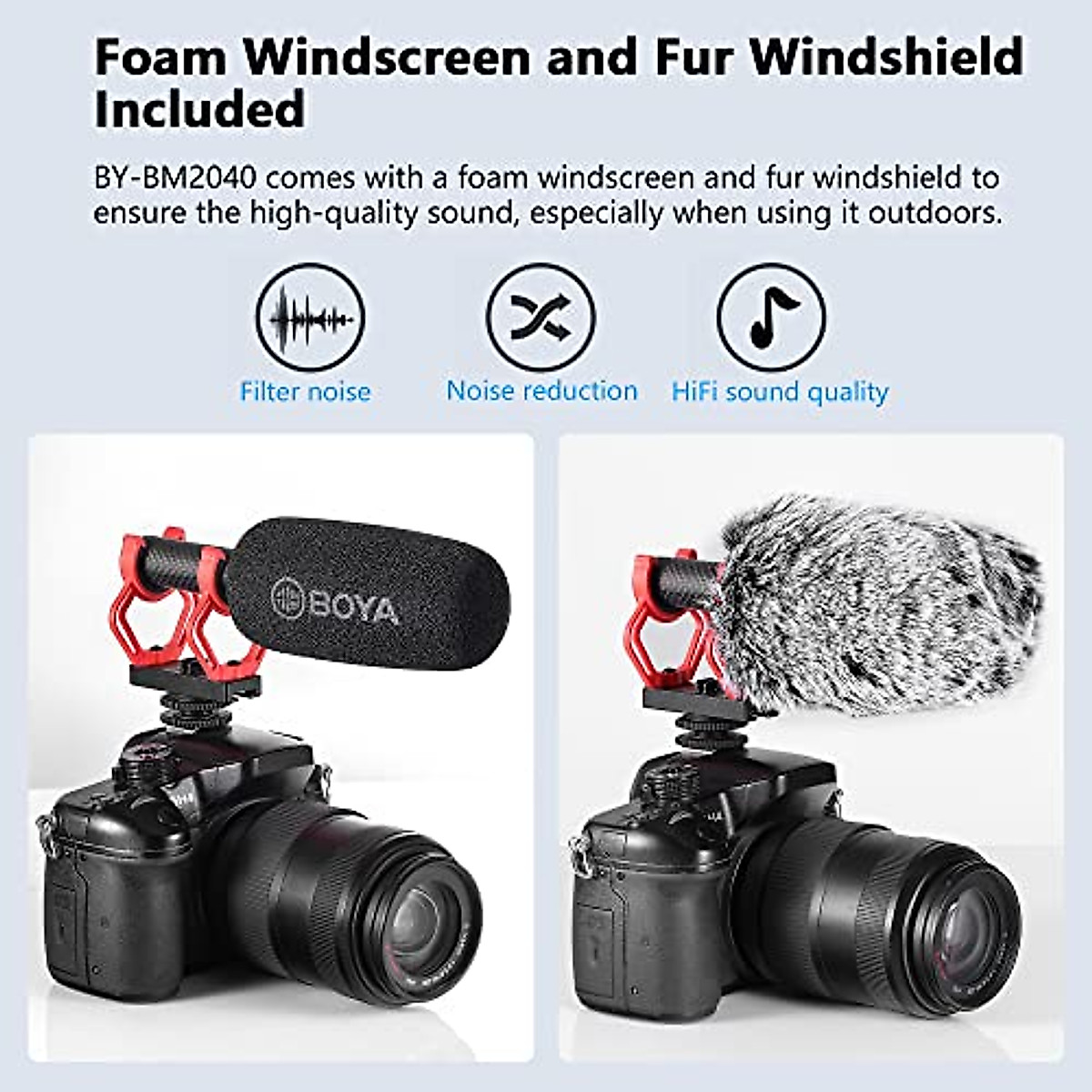 BOYA BY-BM2040 Camera Microphone External Shotgun Microphone with Shock Mount for Cameras DSLR Phone Camcorder Universal Super Cardioid Video Mic for Video Recording Interview YouTube Vlogging