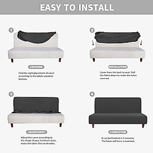 Easy-Going 100% Waterproof Futon Cover, Dual Waterproof Couch Cover for Futon, Stretch Jacquard Sofa Cover, Leakproof Furniture Protector for Kids, Pets, Dog and Cat (Futon, Dark Gray)