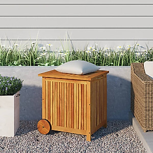 loibinfen Outdoor Storage Box with Wheels, Wooden Patio Deck Box, Outdoor Cushion Storage Container Bin Chest for Patio Cushions, Outdoor Gardening Tools, 23.6"x19.7"x22.8" Solid Wood Acacia