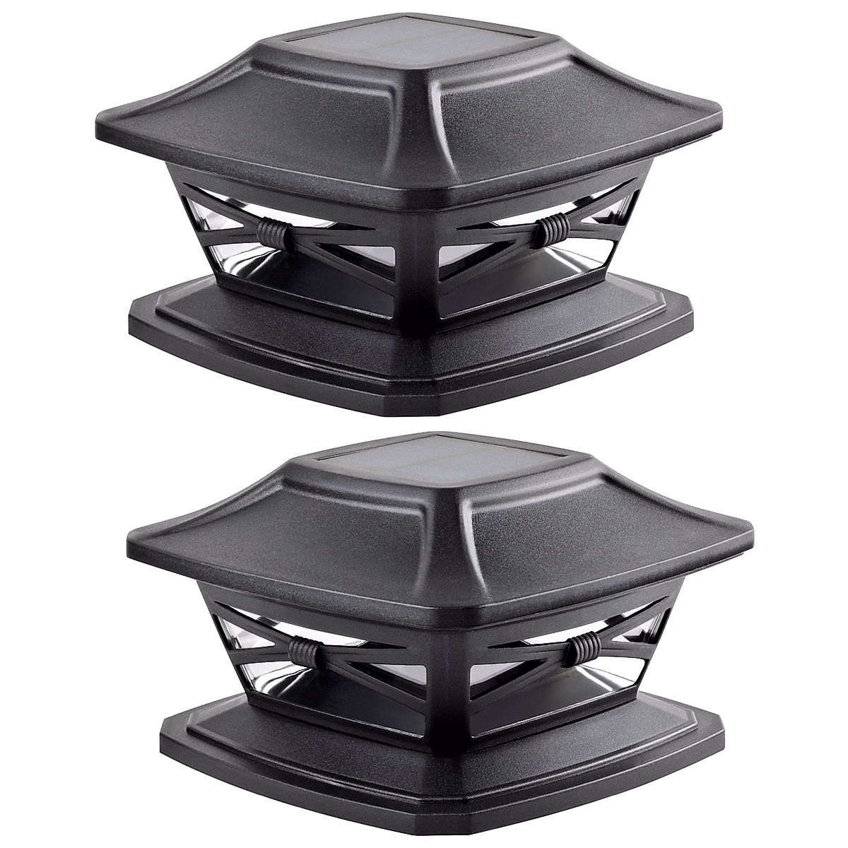 Davinci Lighting Flexfit Solar Outdoor Post Cap Lights - Includes Bases for 4x4 5x5 6x6 Wooden Posts - Bright LED Light - Slate Black (2 Pack)
