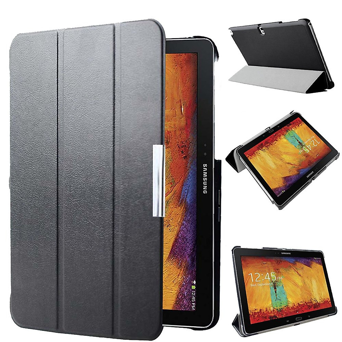 Kuesn SM-P600 P601 P605 Smart Stand Cover Case for Samsung Galaxy Note 10.1 (2014 Edition) Ultra Slim Flip Folio Pu Leather Case Pouch with Magnetic Auto Slepp&Awake up (Black)