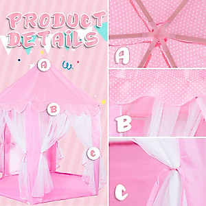 Rettebovon Princess Castle Tents Kids' Fairy Play Tents Girls Toys Hexagon Playhouse with Star Lights Toys for Children Indoor or Outdoor Game Girls Gift