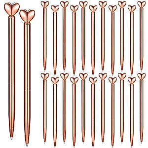 24 Pcs Heart Shaped Pens Retractable Metal Cute Heart Pens 1.0 mm Black Ink Ballpoint Decorative Pens Engagement Gifts for Women School Office Wedding Bridal Shower Valentine's Day(Rose Gold)