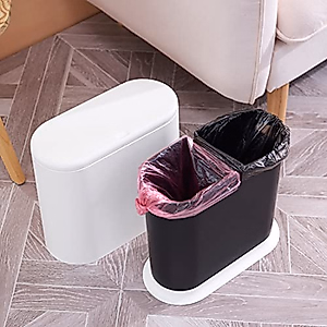 10 Liter Slim Trash Can with Press Top Lid, Oval Split Garbage Bin for Home, Office, Bathroom, (White)