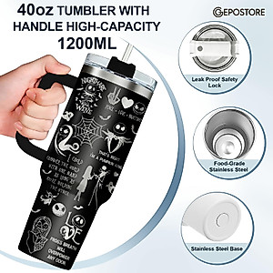 GEPOSTORE Movie Lover Gifts, Christmas Before Movie 40 oz Laser Tumbler Handle and Straw, Jack Sally Movie Tumblers Cup, Halloween Mug, Birthday Gifts for Couple