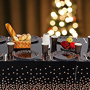 vannyster Black 4 Pack 54x108 Inch Disposable Plastic Tablecloths, Rose Gold Dot Confetti Table Covers for Party Supplies
