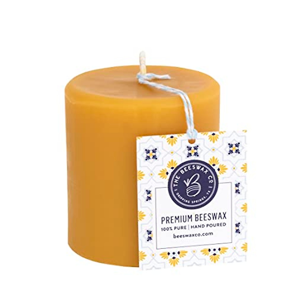 The Beeswax Co Pillar Beeswax Candle - Natural Honey Scented - Long-Lasting & Eco-Friendly - Cotton Wick - Slow Burning - Hand Poured Pure Organic Bees Wax - Short