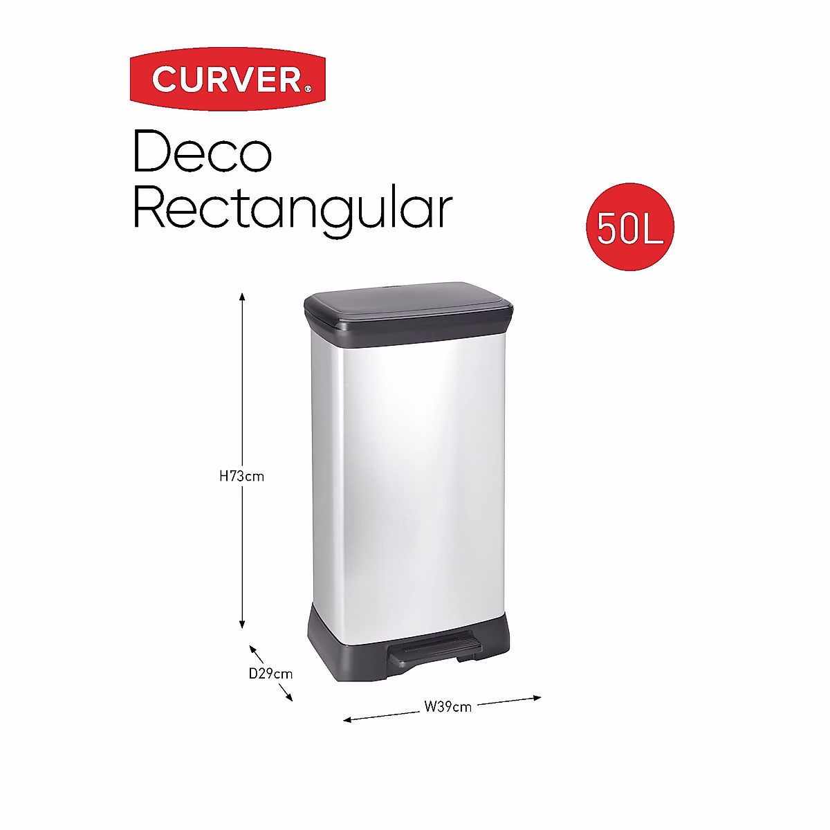 CURVER DECOBIN Waste Bin, Plastic, Silver Metallic