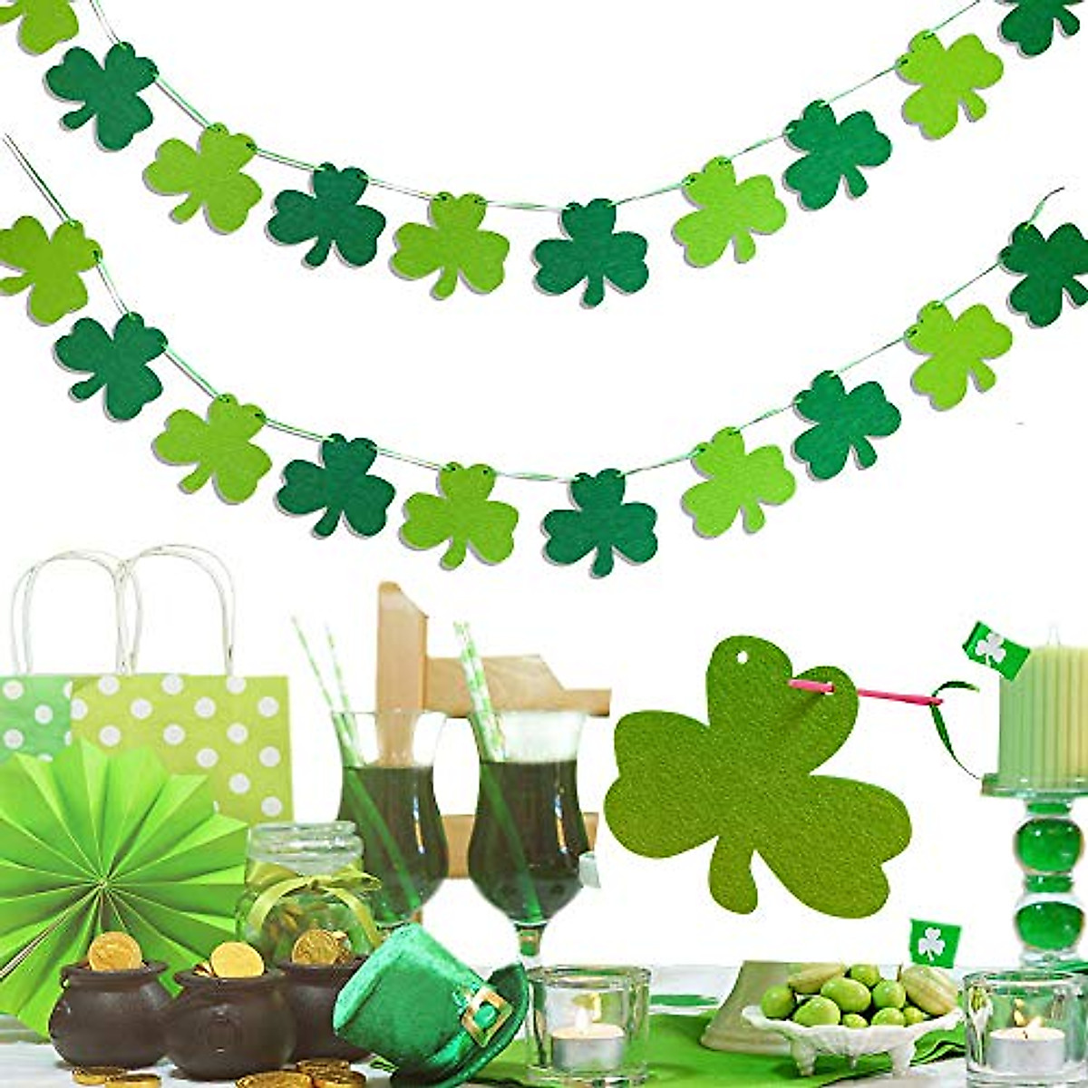 St. Patrick's Day Decorations Felt Shamrock Clover Garland Banner for St.Patrick's Day Lucky Shamrock Banner Garland for Irish Party Supplies Decor