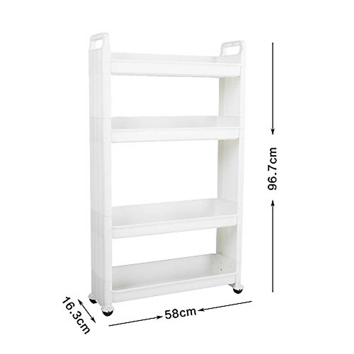 BAOYOUNI Rolling Slim Cart Between Washer Dryer Cabinet Storage Shelf Rack Narrow Slide Out Tower Organizer Space Saving Shelving Units with Wheels (4-Tier)