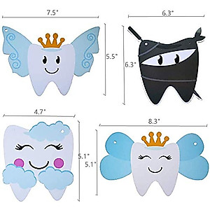 Aduck Baby Shower Decorations Tooth Party Banner for Boys or Girls Birthday Party, 10 Different Smilling Tooth Angel Deisgn with Cute Mustache, Cloud and Crown.