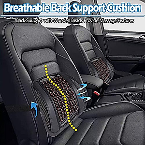 Big Ant Lumbar Support 2 Pack, Back Support with Wooden Beads Massage for Comfort and Lower Back Pain Relief, Breathable Back Support Cushion for Home Car Office Wheelchair(Black)
