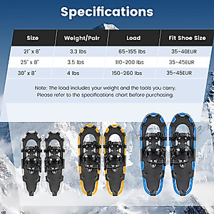GYMAX Snow Shoes, 21/25/30 inch 3 in 1 Snowshoes Trekking Poles Bundle for Men & Women, Lightweight Aluminum All Terrain Snowshoes Set with Fully Adjustable Binding & Carry Bag (21", Silver)