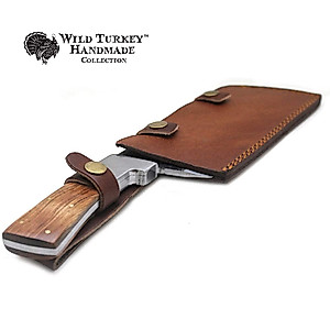 Wild Turkey Handmade Collection 1075 High Carbon Steel Full Tang Butcher Knife Handmade Forged Kitchen Chef Knife High Carbon Steel Butcher Cleaver with Leather Knife Sheath. (Wood)