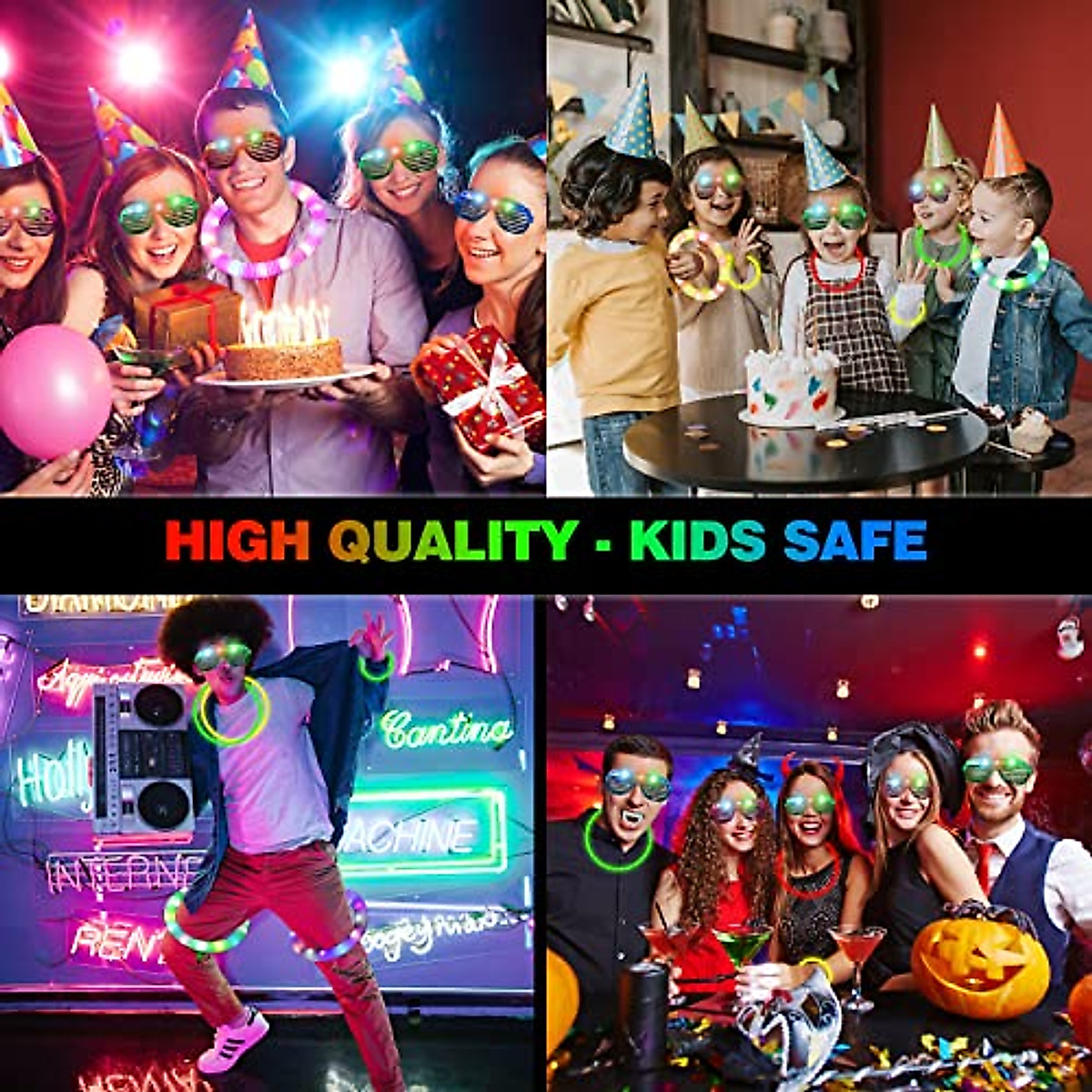166PCS Glow In The Dark Party Supplies For Kid/Adults,Led Light Up Party Favors Toys With 100 Glow Stick Bulk, 40 Finger Lights, 16 Flashing Glasses, 10 Tubes Sensory Birthday Halloween Neon Supplies