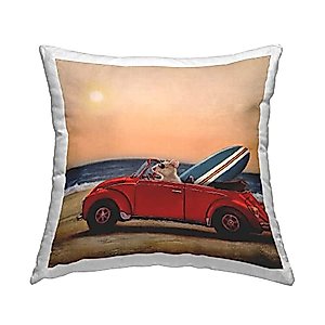 Stupell Industries Mouse Beach Cruise Surf and Sand Car Design by Lucia Heffernan Pillow, 18 x 18, Multi-Color