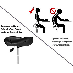 Kaleurrier Ergonomic Rolling Swivel Saddle Stool with Wheels,Hydraulic Pneumatic Lifting Height Adjustable Lightweight Chair for Clinic Hair Salon Massage Lab Kitchen Home Office (Black, Without Back)