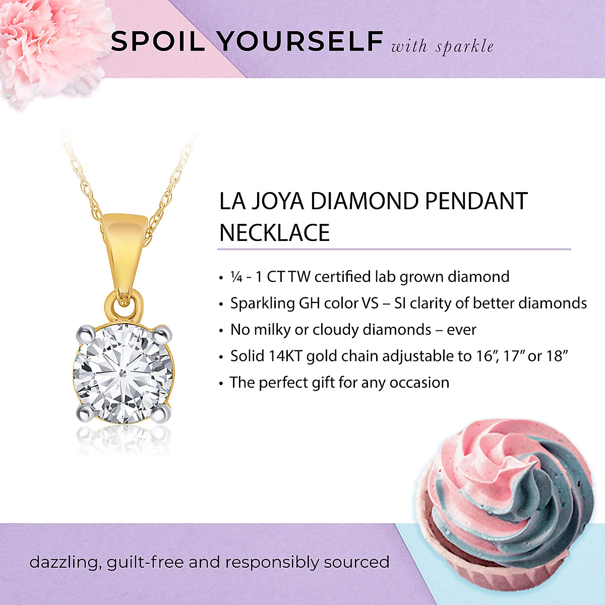 Lab Created Solitaire Diamond Necklaces for Women | 3/4 CT. TW. Real 14 KT Yellow Gold Diamond Necklace Pendants | Certified GH VS/SI Women's Diamond Jewelry