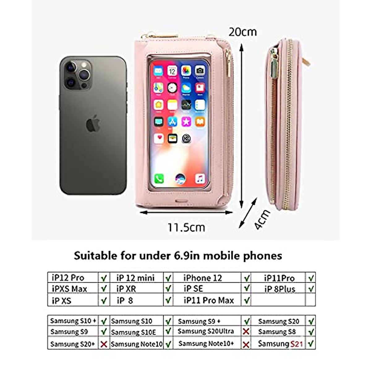 Touch Screen phone bag Purse crossbody bags wallets for women RFID Blocking Clutch bag Wrist bag handbag with Shoulder Strap Wristband