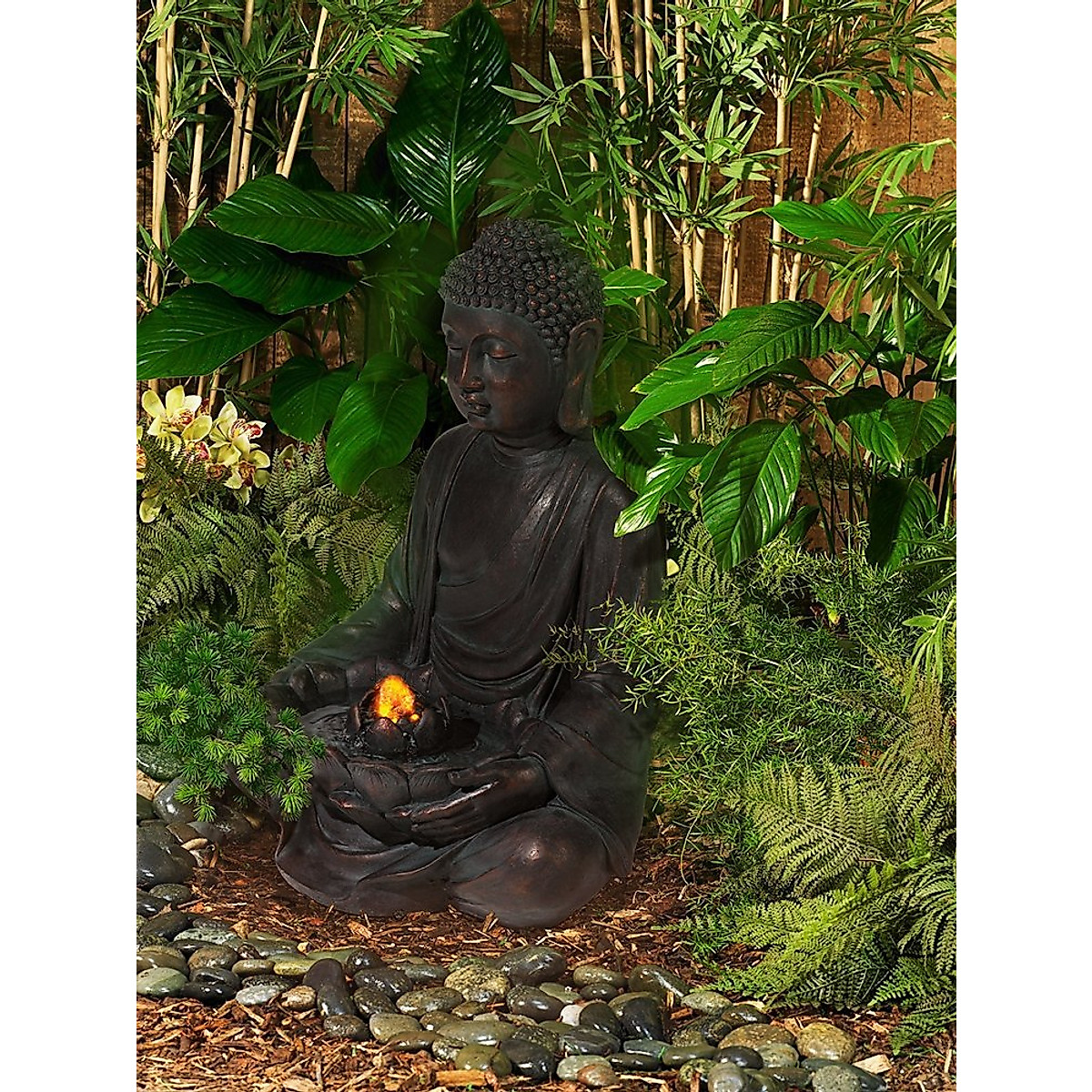 Meditating Zen Buddha Outdoor Water Fountain 27 1/2" High with LED Light Meditation Decor for Table Desk-Top Garden Yard Patio Porch Home Bedroom House Living Room Exterior - John Timberland