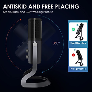 PALOVUE USB Computer Microphone, Condenser Microphone for PC, Gaming, Podcast, with Noise Cancelling Instant Mute, Volume Control, Headphone Output Streaming Mic for Recording Vocals YouTube