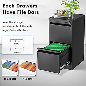 Superday 2 Drawer Vertical File Cabinet, 18” D Filing Cabinet with Lock, Locking Filing Cabinet for Home Office, Black Metal File Cabinet for Hanging Letter/Legal Folders