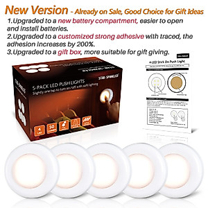 Tap Light Push Lights STAR-SPANGLED Mini Night Touch Light LED Puck Lights Portable Under Cabinet Lighting Battery Operated Powered DIY Stick On Lights Wireless Closet Counter Kitchen Warm White 5Pack